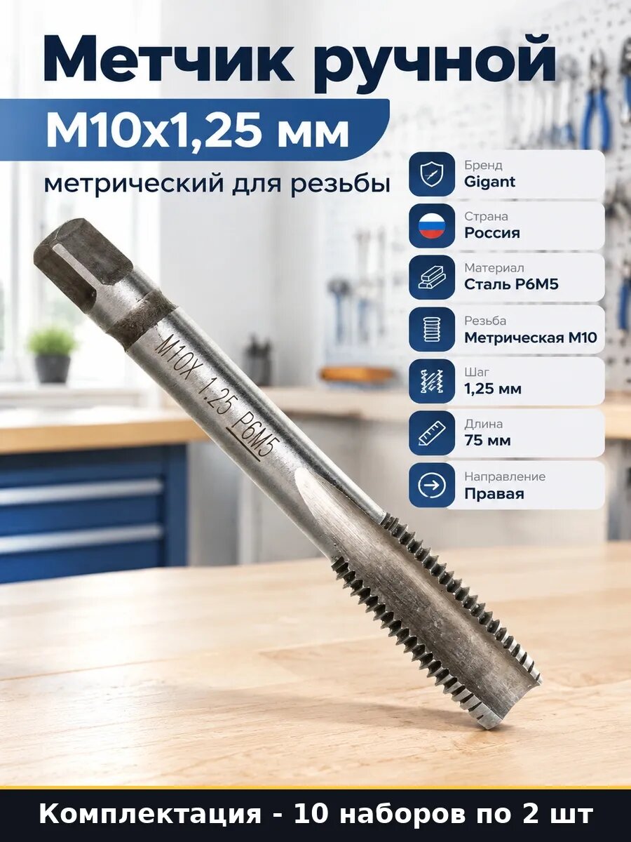 Набор 20 шт Метчик М10x1,25 в упаковке 20 наборов по металлу