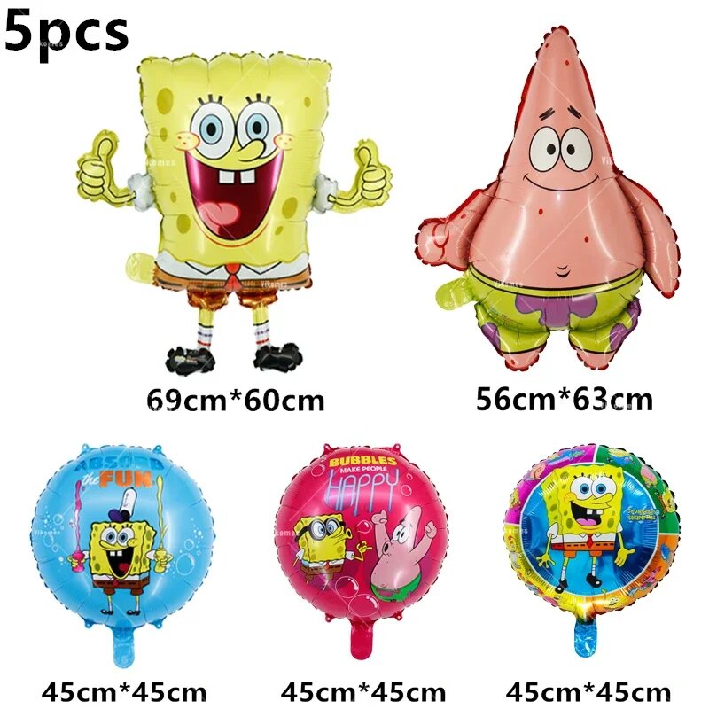 Набор декора для вечеринки Губка Боб 5pcs Foil Balloons