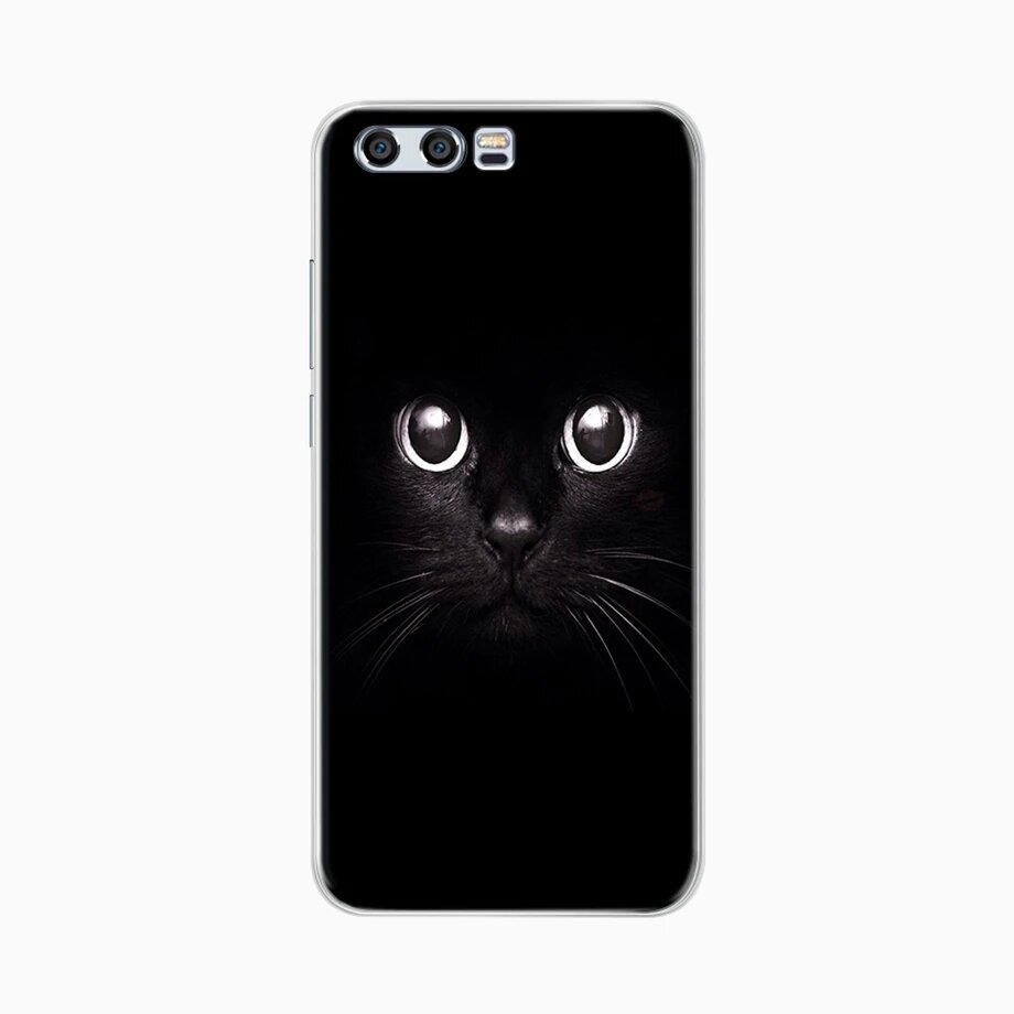 Чехол Huawei Honor 9, черный, силикон, с принтом кота