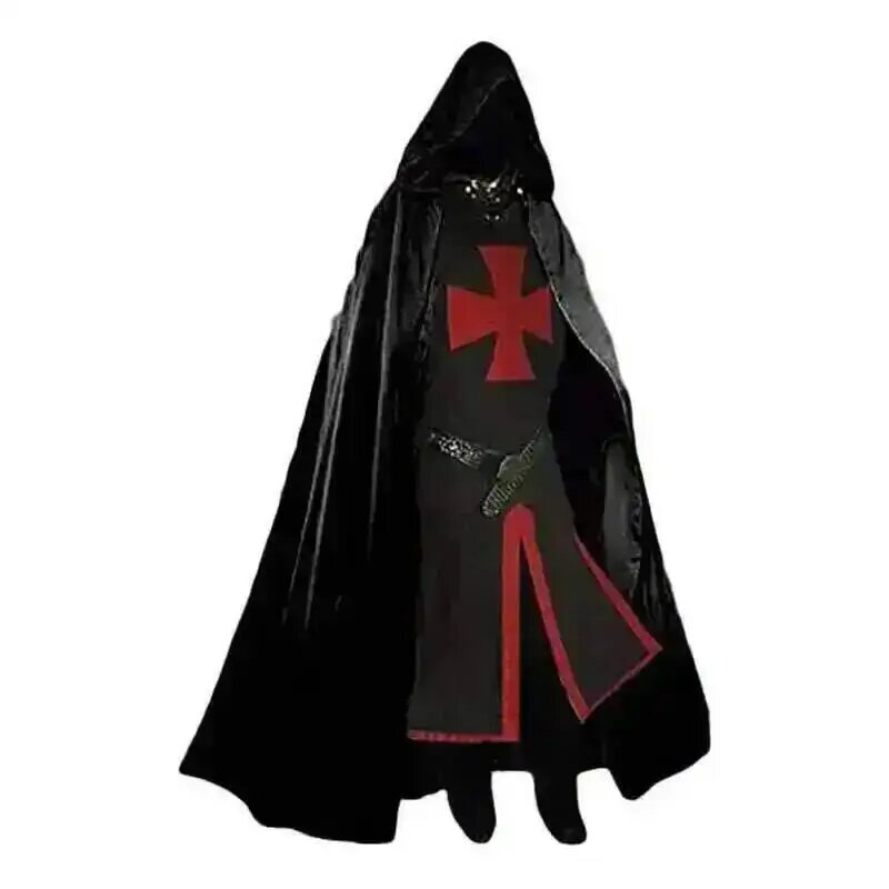 Мужская туника рыцаря тамплиеров черная Черный, M, Long Top with Cloak2
