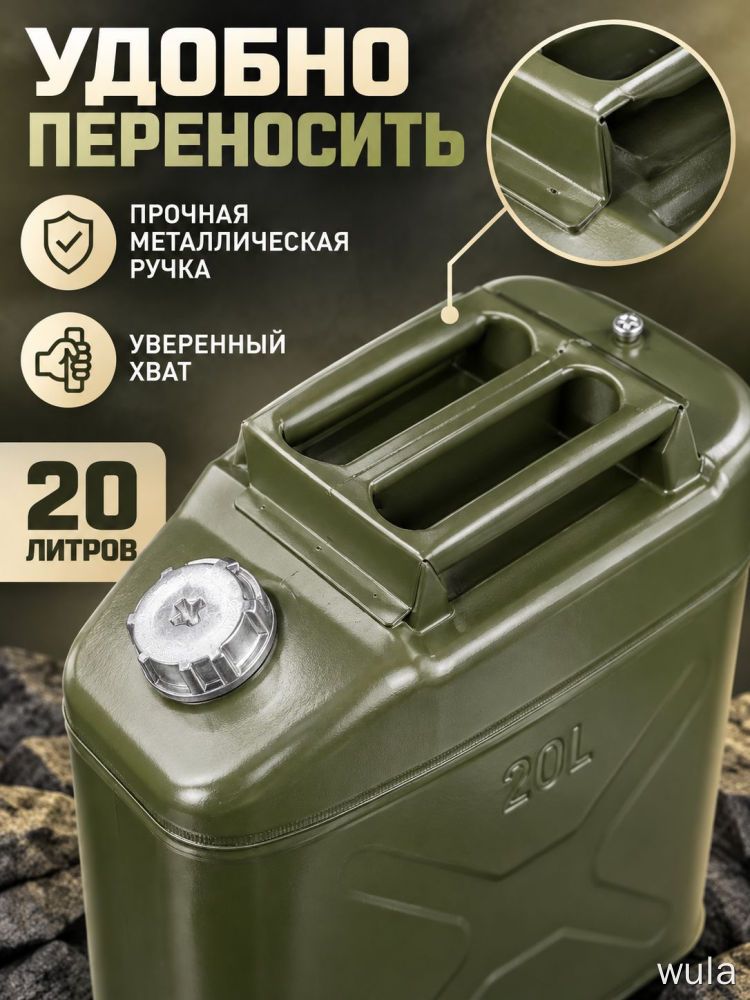 Канистра металлическая для бензина и дизельного топлива 20 л с гибким носиком и фильтром, топливная для автомобиля