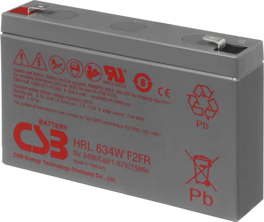 Аккумуляторная батарея CSB HRL634W F2 FR для ИБП, 6В, 9Ач