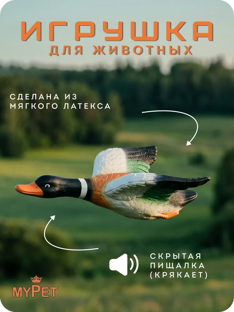 Игрушка для животных Утка большая с пищалкой (черная) 29 см