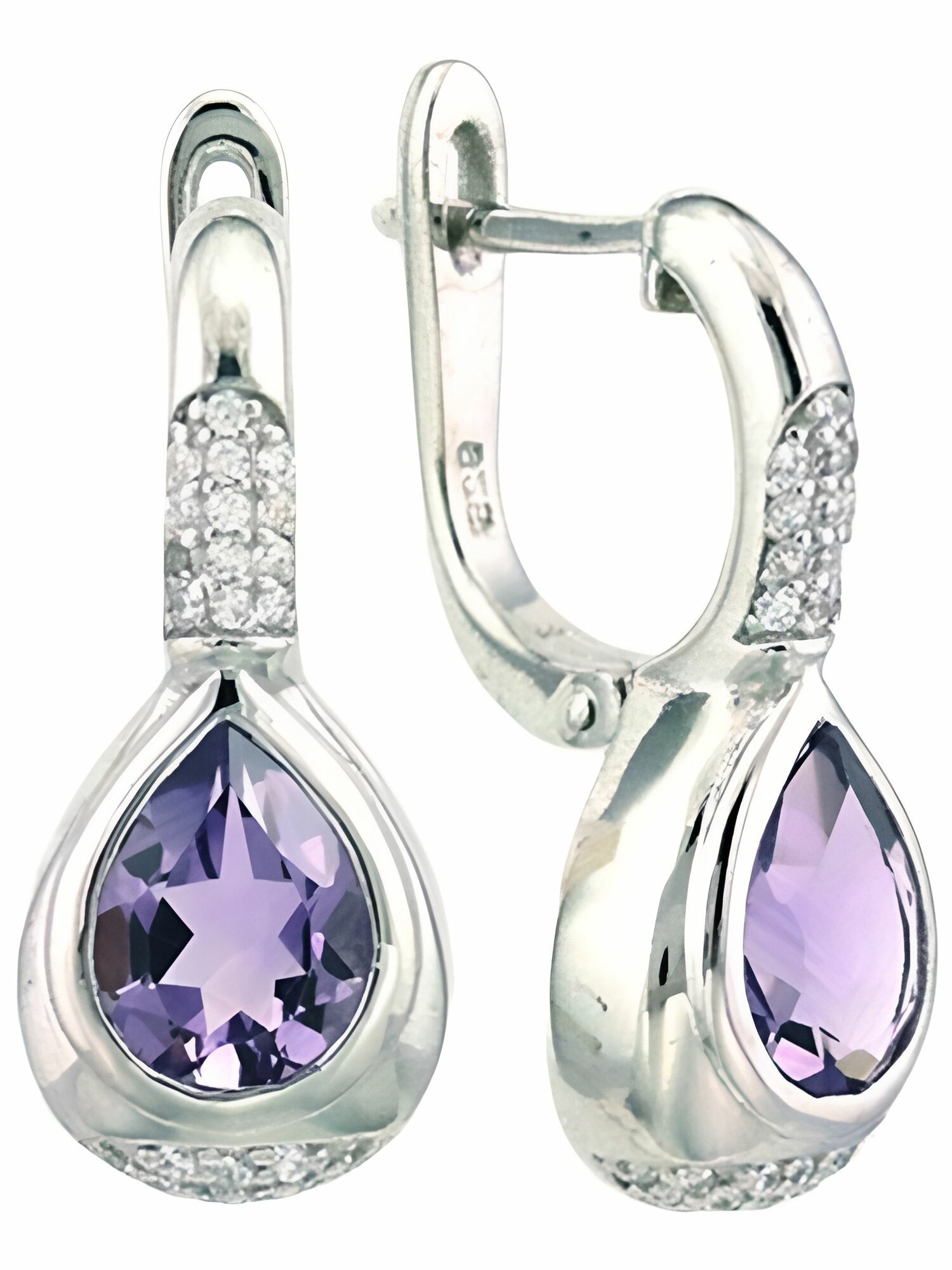 Серьги, серебро, 925 проба, родирование, фианит, аметист