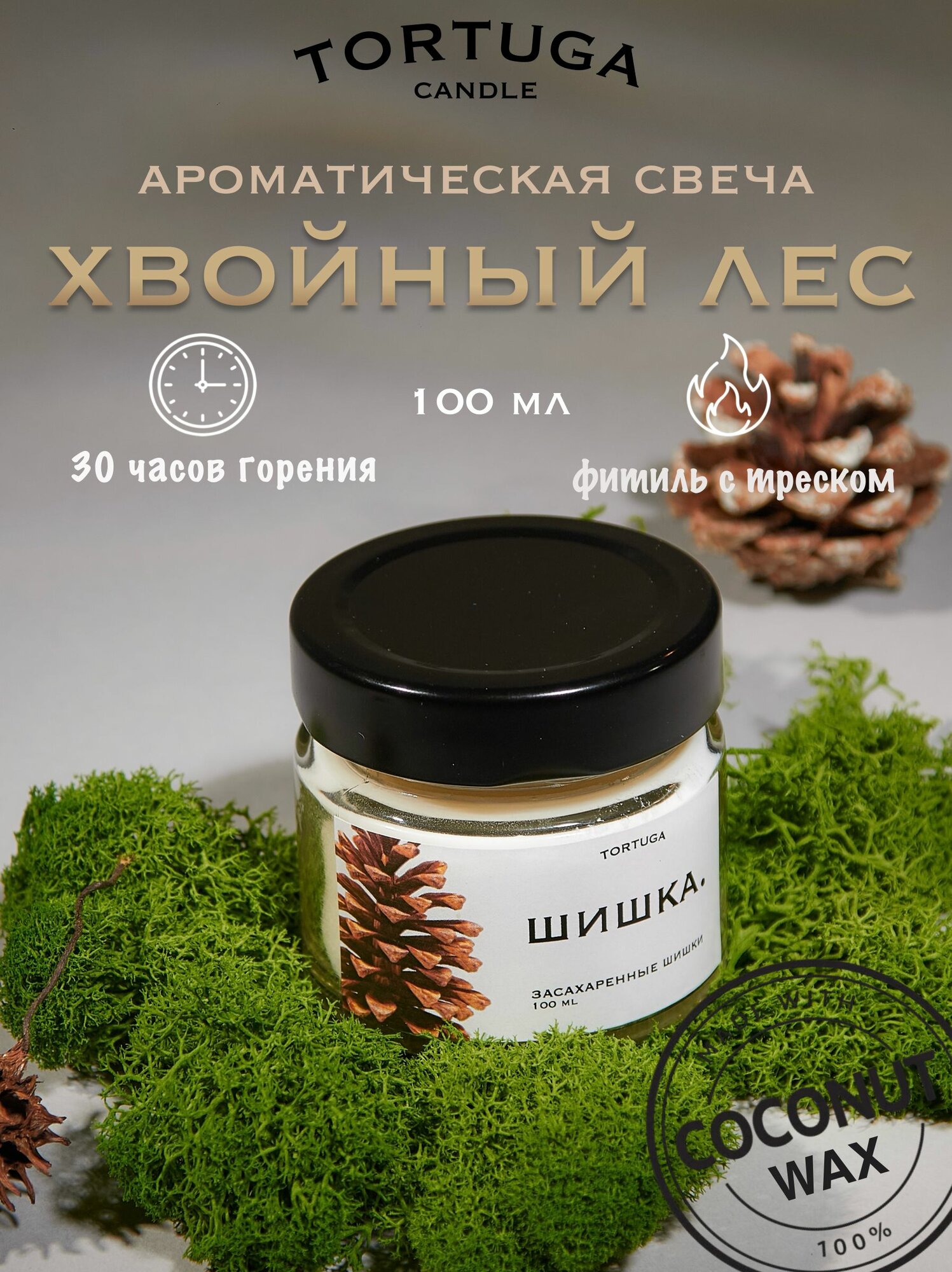 Свеча ароматическая "Шишка" TORTUGA, засахаренные шишки, 100мл