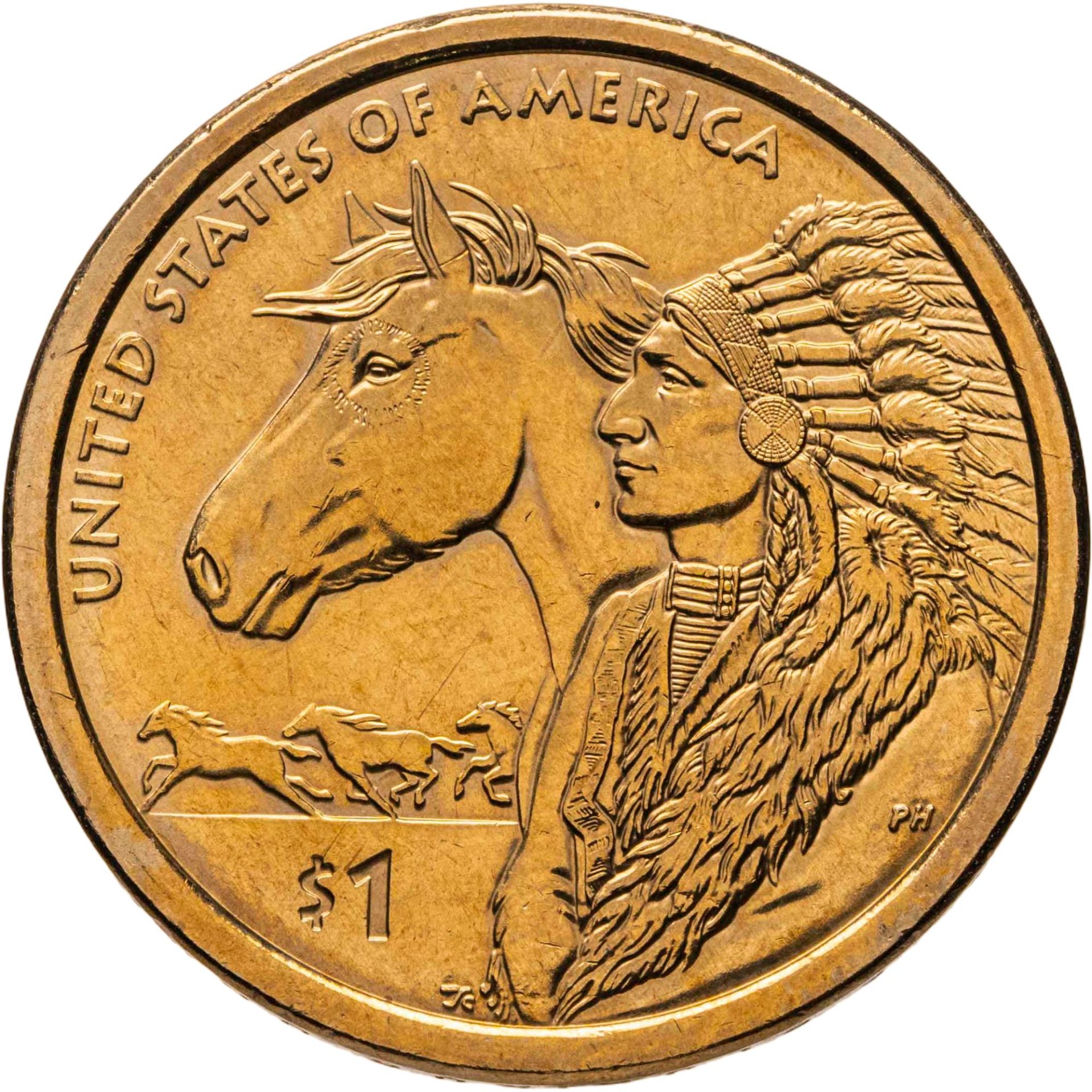 США 1 доллар dollar 2012 D "Коренные Американцы - Торговые пути 17 века", Медь, в сохранности UNC