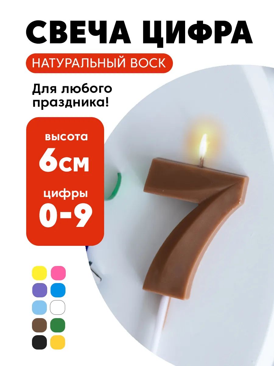 Свеча цифра 7 для торта на торт на палке коричневая