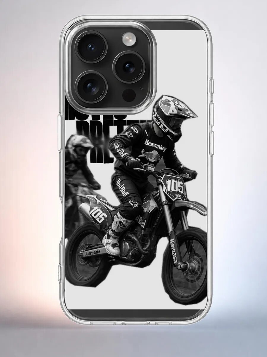 Чехол iPhone 15 Pro мотокросс постер силиконовый