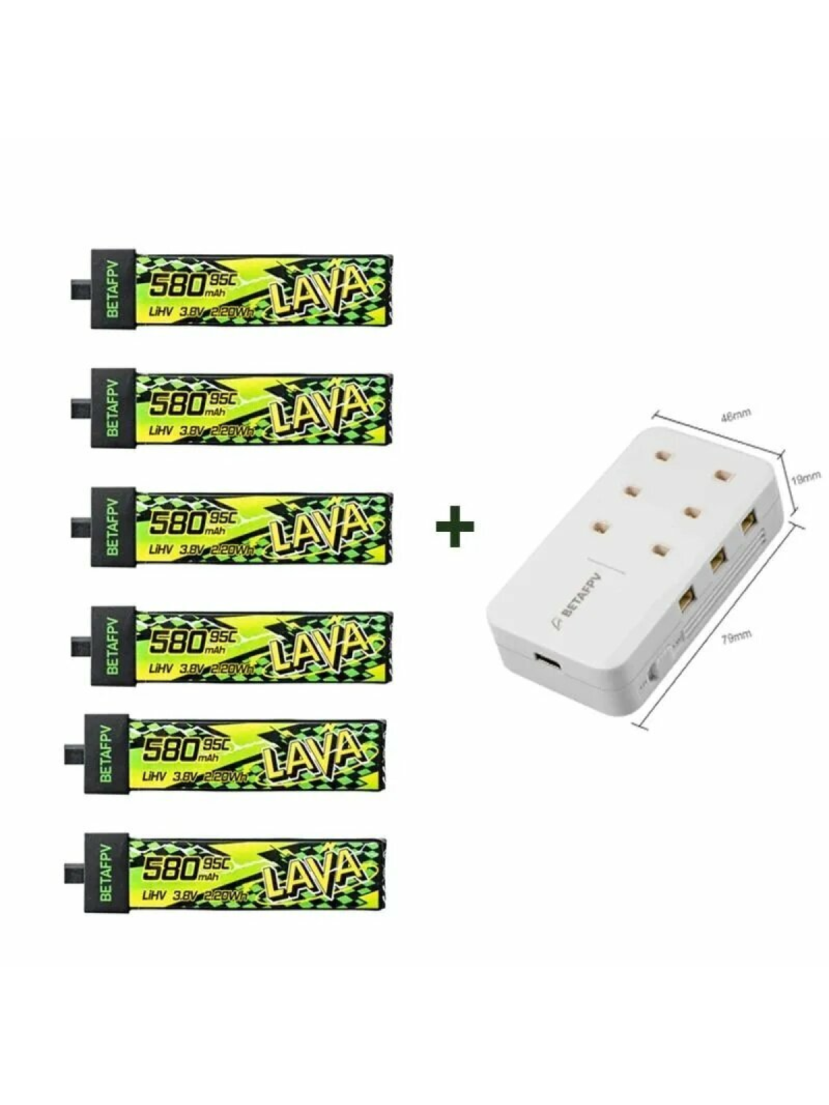 Батареи 1S 580 мАч 95C LHV 3,8 В, 6 шт. и зарядное устройство на 6 портов USB-C для FPV