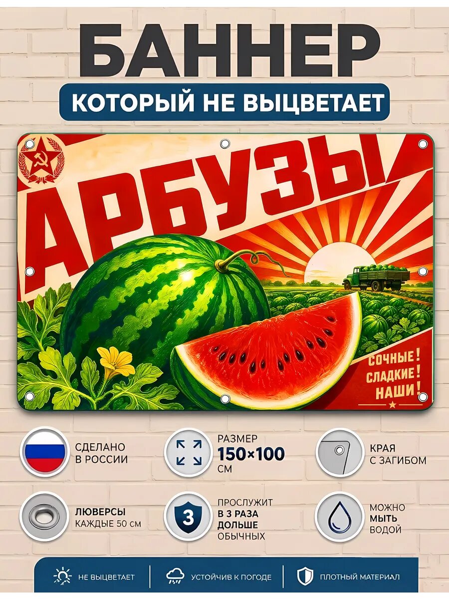 Арбузы баннер декоративный Арт-Декоро ретро-коллекция, виниловый с люверсами 100×150 см, для интерьера и улицы