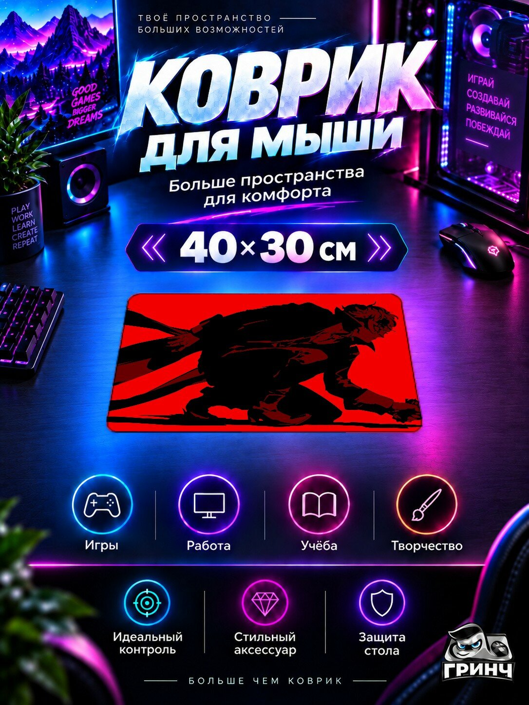 Игровой коврик для мыши 40×30 см — Persona / Персона — Persona 5