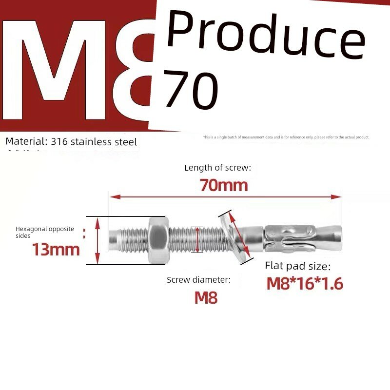316 Нержавеющая сталь распорный болт M8 x 70 мм высокая прочность для скалолазания 2 шт