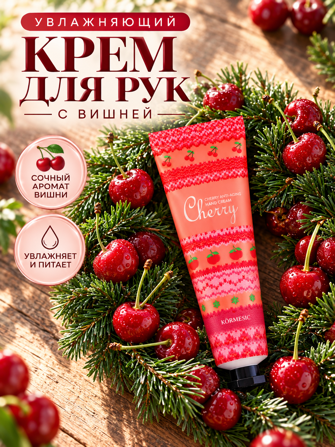 Новогодний увлажняющий крем для рук с вишней, 30 мл