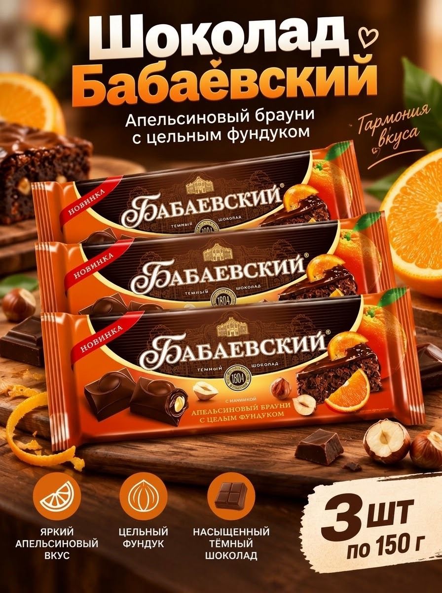 Шоколад Бабаевский Апельсиновый Брауни 3 шт по 150г