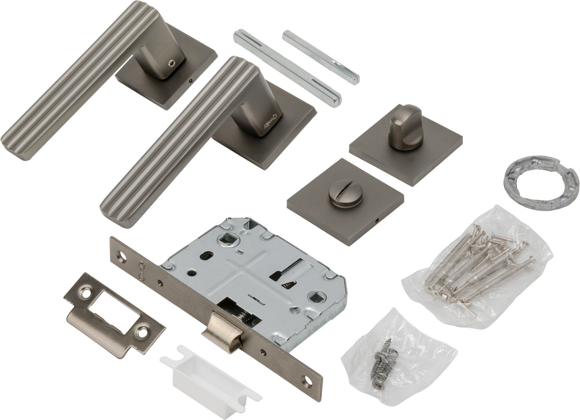 Комплект ручек (ручка, защелка, фиксатор) Qually A2158AE20 Lock матовый графит