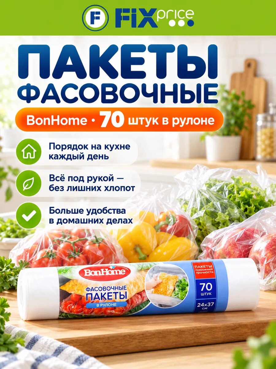 Пакеты фасовочные в рулоне, BonHome, повышенной прочности