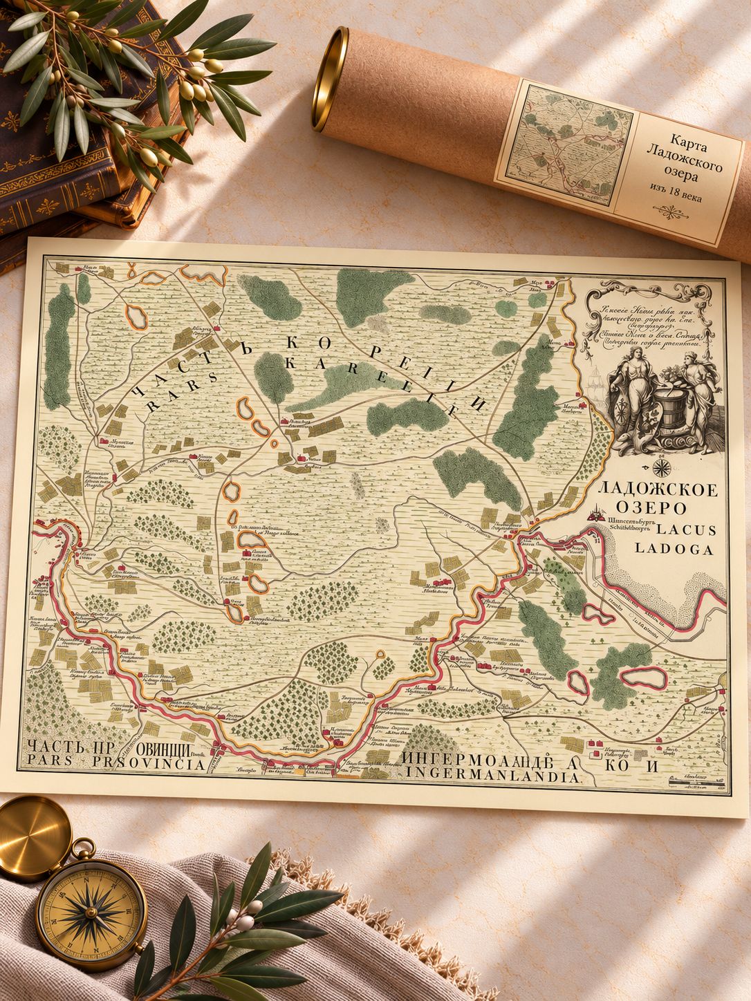 Карта Ладожское озеро 1741 год - без рамы, размер A2