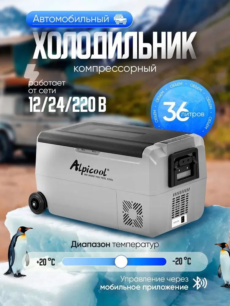 Автомобильный холодильник компрессорный 12/24/220 Alpicool T36 , холодильник в машину 36 литров