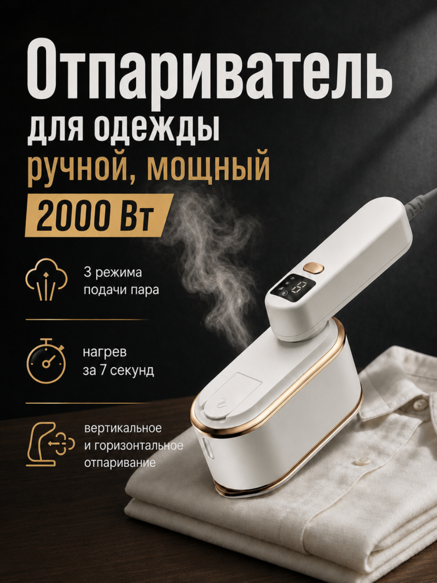 Отпариватель для одежды ручной, мощный, дорожный мини-утюг с паром 2000 Вт