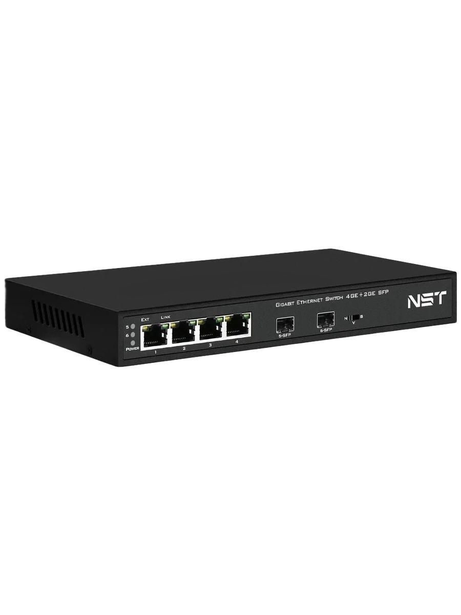 Коммутатор NST NS-SW-4G2G, на 4 RJ45 + 2 SFP. Порты: 4 x GE (10/100/1000Base-T), 2 x G