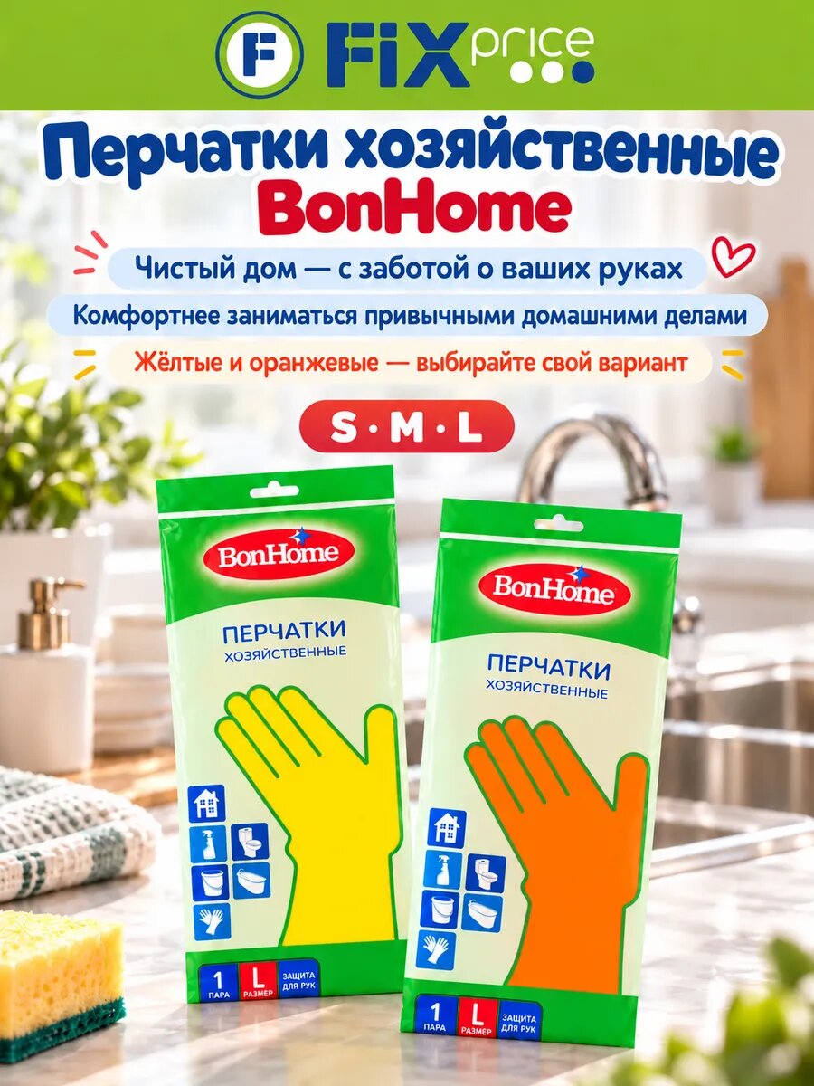 Перчатки хозяйственные, BonHome, 1 пара, в ассортименте