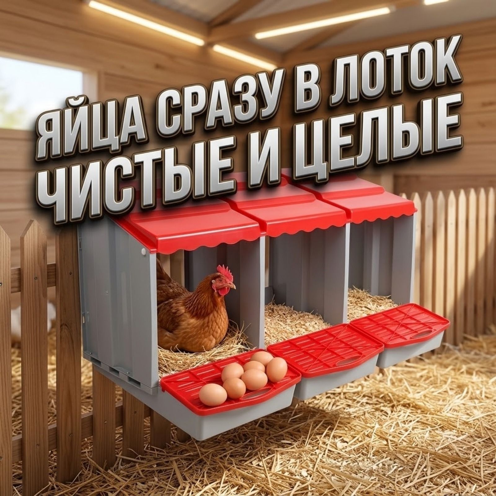 Гнездо для кур несушек с яйцесборником из пластика, ящик для сбора яиц в курятник с защитой от расклева, 1 секция