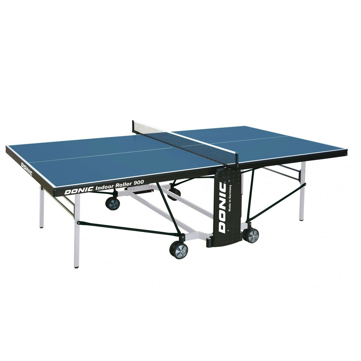Складной теннисный стол DONIC Indoor Roller 900 для помещений со встроенной сеткой, ДСП 19 мм, 274 × 152,5 × 76 см, синий