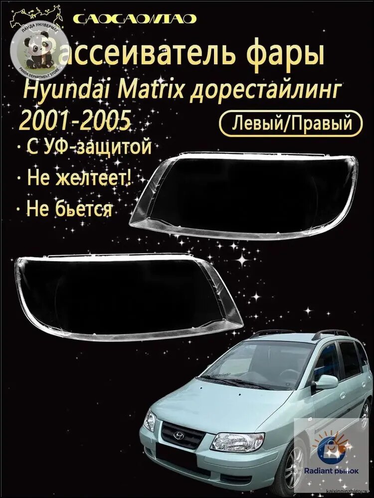 Ремкомплект фары, 2 шт, арт. Рассеиватель фары на Hyundai Matrix дорестайлинг 2001-2005 выбор левый правый комплект поликарбонат с УФ-защитой не желтеет.