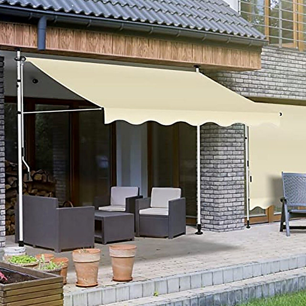 Маркиза навес выдвижная 350X120CM Складывание и выдвижение без пробивки