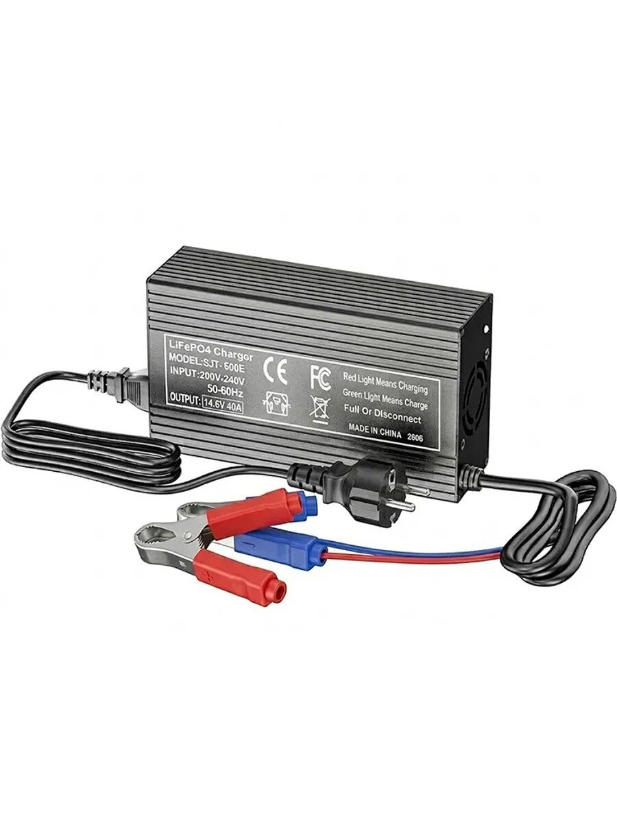 Литиевое зарядное устройство 14.6V 40A для аккумуляторного блока LiFePO4 12V, умная AC/DC зарядка с LED-индикатором