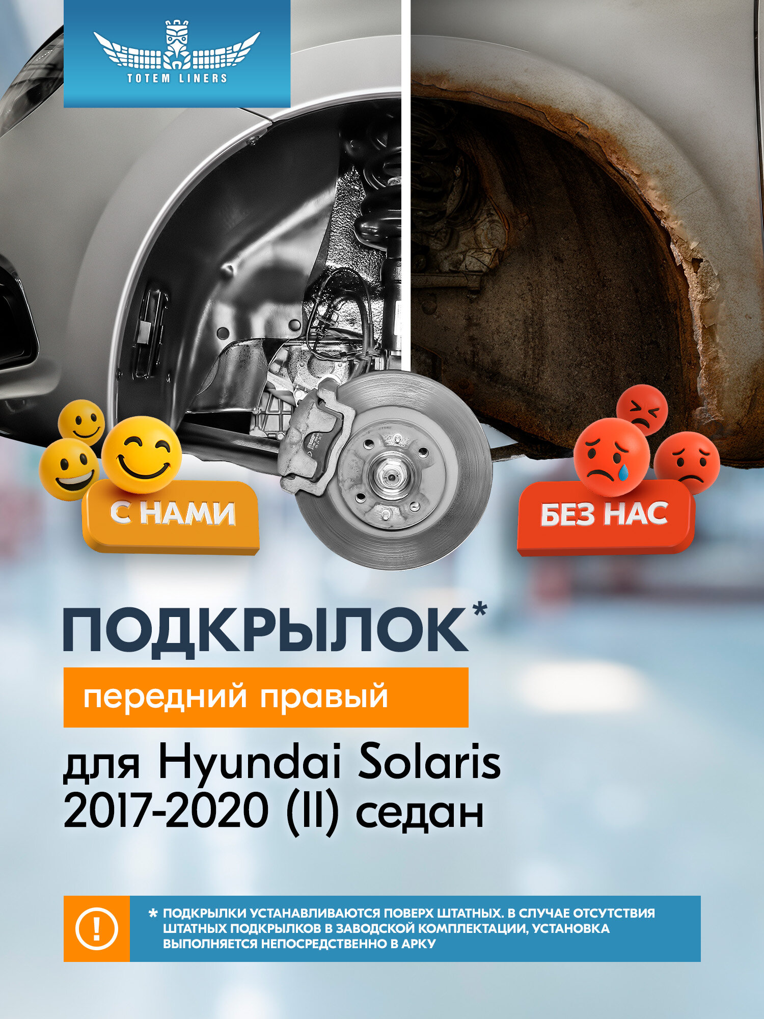 Подкрылок для Hyundai Solaris 2017-2020 (II) седан Totem Liners передний правый 1 шт.