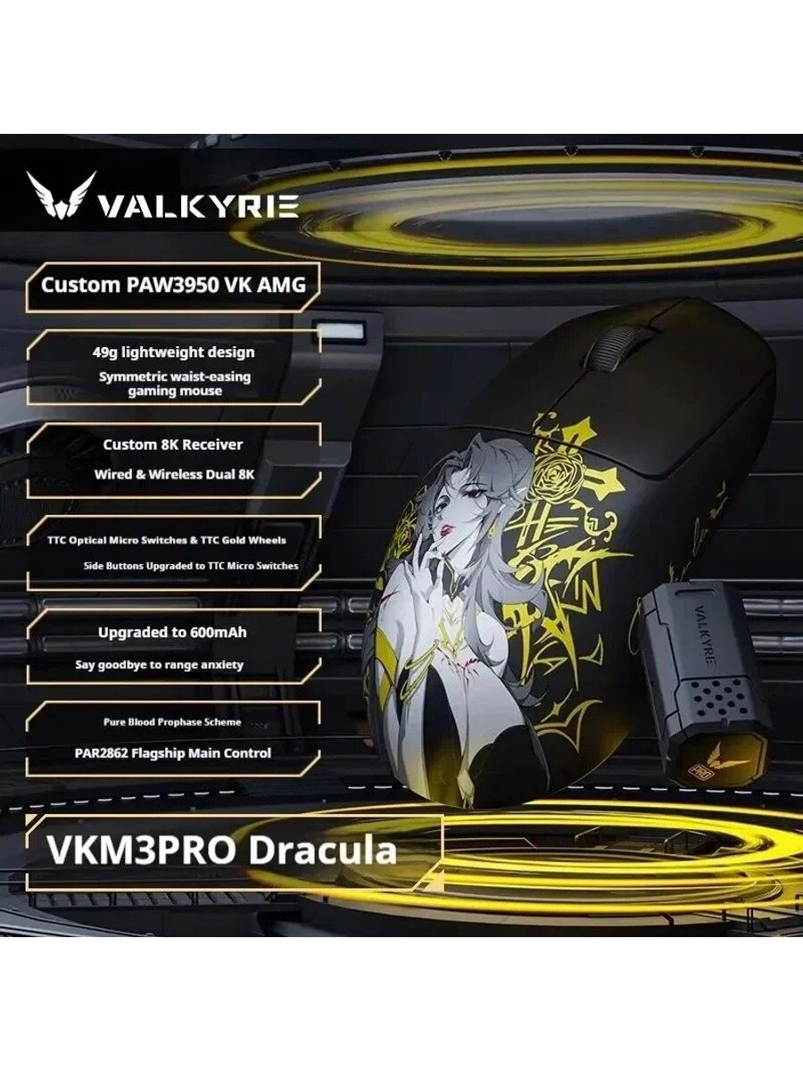 Игровая мышь беспроводная, белый, USB, 8000 dpi, 2 кнопки, M3