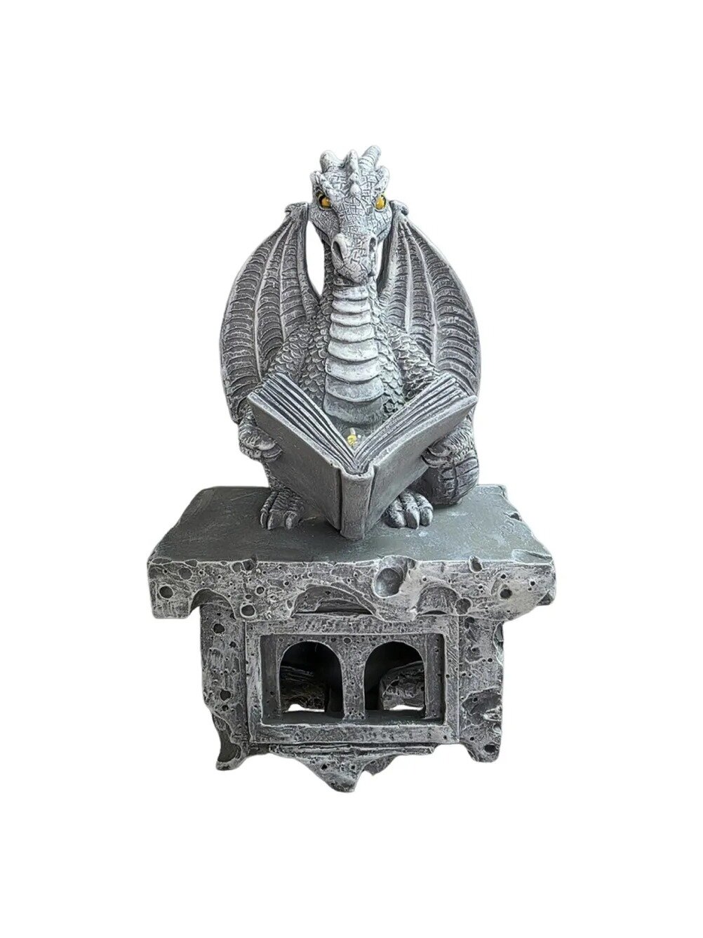 Садовая фигурка дракон из смолы с солнечной подсветкой, подвесная, серая, 10x13x23