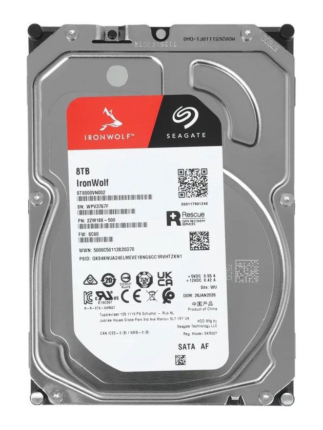 Seagate 8 ТБ Внутренний жесткий диск, 3.5", 5400 об/мин, SATA III 6 Гбит/с (ST8000VN002)