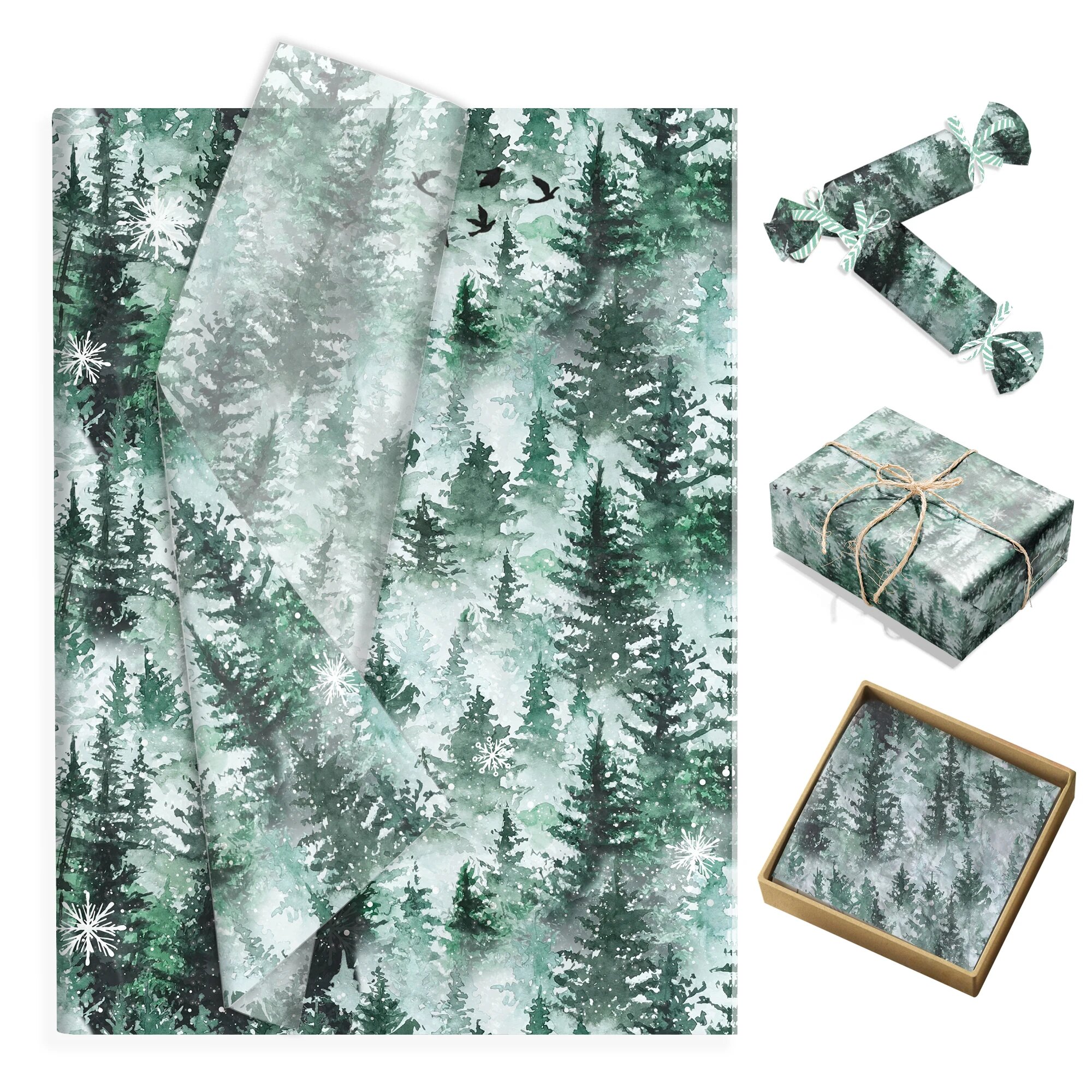 Рождественская подарочная бумага из папье-маше Зеленый, 20pcs, TissuePaper-WX099