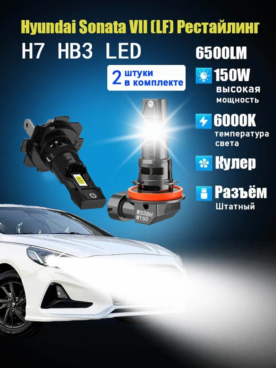Лампа автомобильная LED, HB3, 2 шт. арт. Hyundai Sonata VII (LF) Рестайлинг