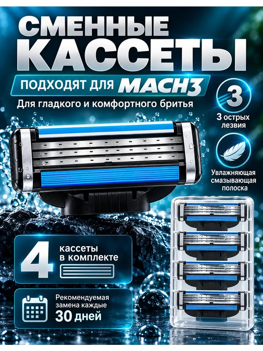 Сменные кассеты для бритья лезвия совместимые с Mach3 4 шт