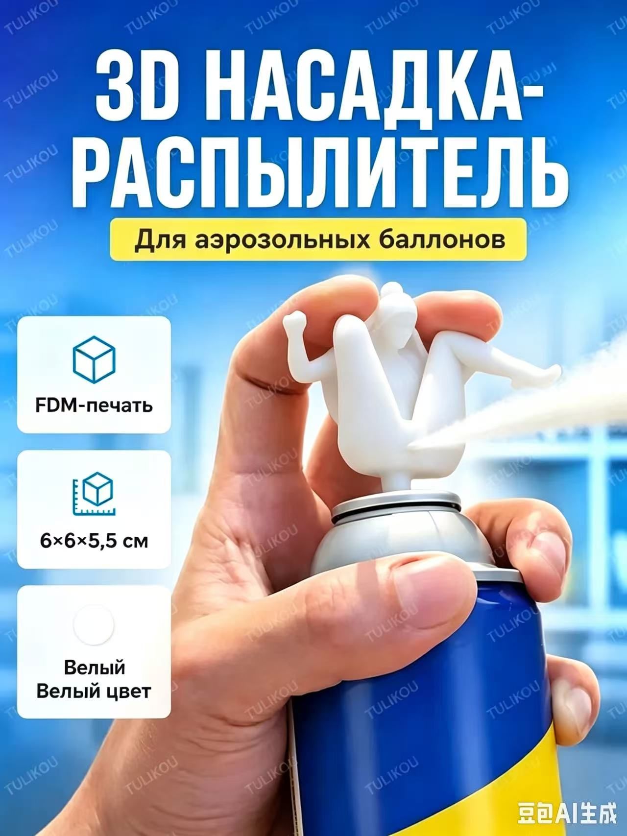 Белая насадка на баллончик WD40, 3Dпечать, сувенирприкол, аксессуар для аэрозольных баллонов, подарок мастеру для гаража