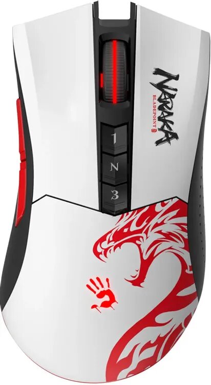 Мышь беспроводная A4TECH Bloody R90 Plus Naraka, игровая, радио, оптическая, USB, 5000dpi, белый и рисунок