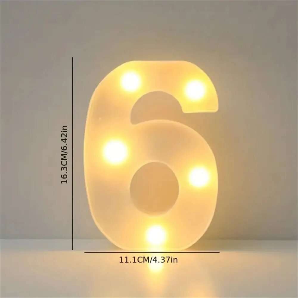 LED Ночник цифра 6, белый, 16 см, желтый свет