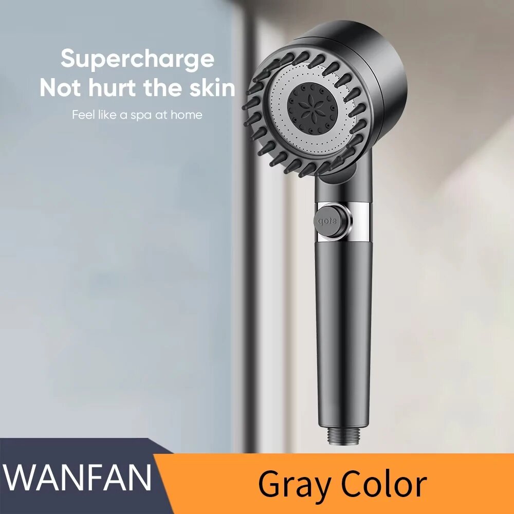 Pressurized Water Saving Shower Head ABS With Grey Finished Bathroom Accessories Hand Shower Water Booster Showerhead 811535Y