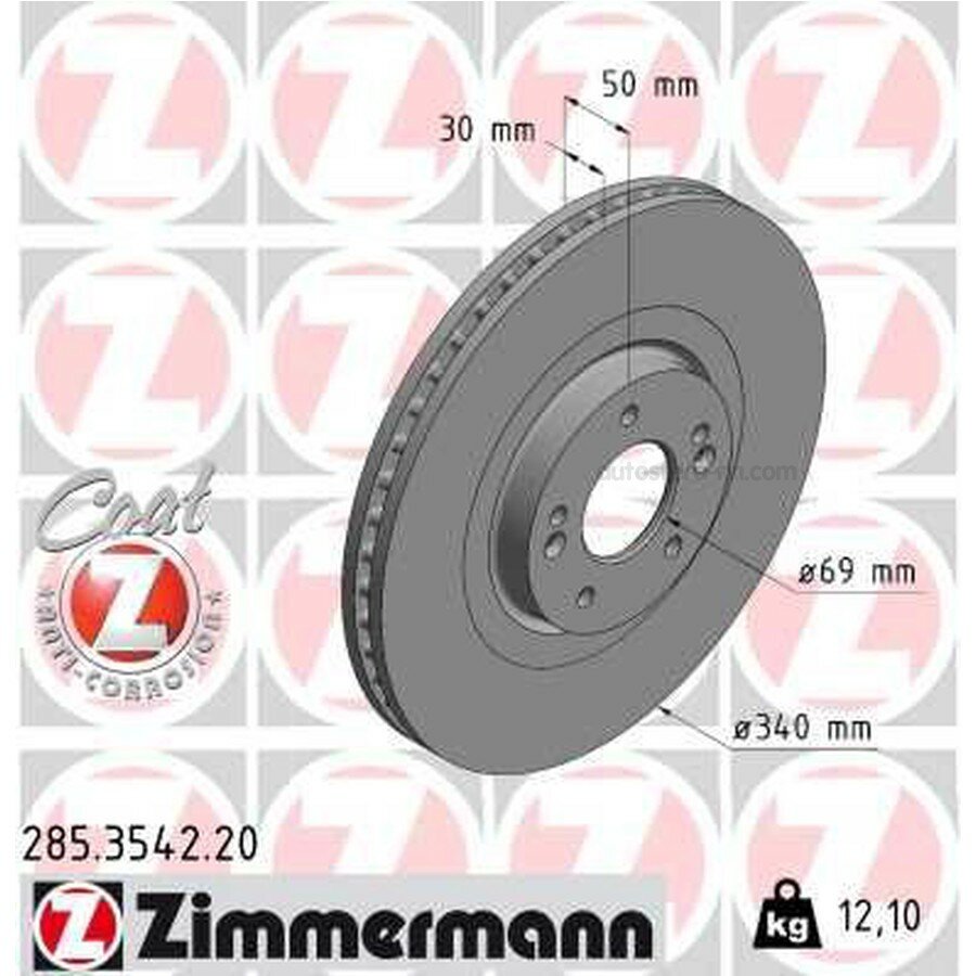 OTTO ZIMMERMANN 285354220 Диск торм. перед. вент. 340х30мм COAT Z [18"]