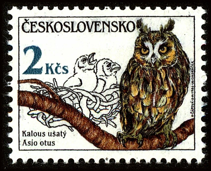 (1986-031) Марка Чехословакия "Ушастая сова" Охрана природы. Совы III