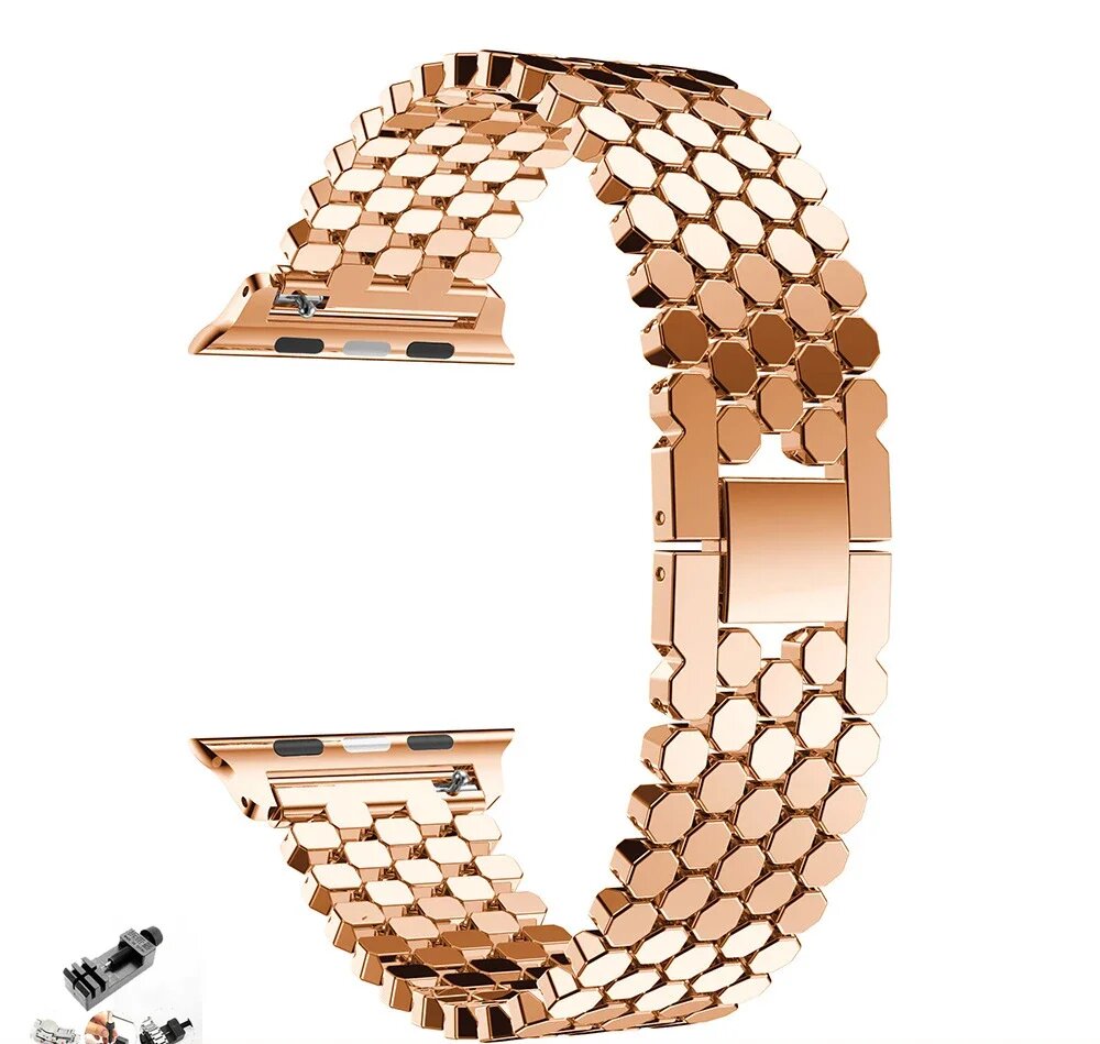 Ремешок из нержавеющей стали для Apple Watch CAOWTAN Бежевый, 38mm, rosegold tool
