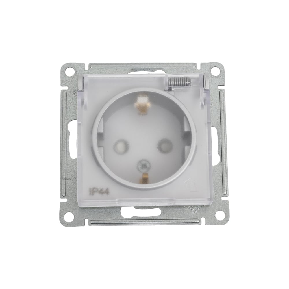 Розетка механизм Systeme Electric AtlasDesign Aqua 16А IP44 с заземлением защитные шторки с прозрачная крышкой алюминий SE ATN440346