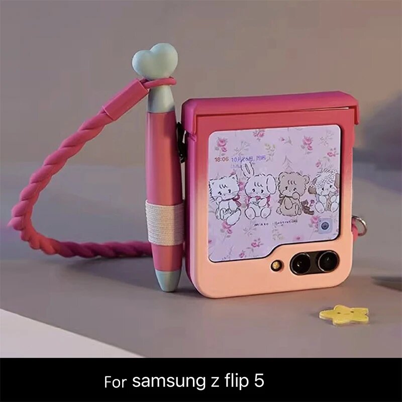 Чехол для Samsung Z Flip 5, розовый, со стилусом
