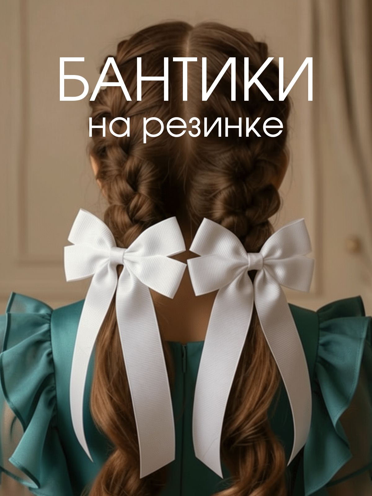 Бантики белые на резинке для волос на 1 сентября школьные