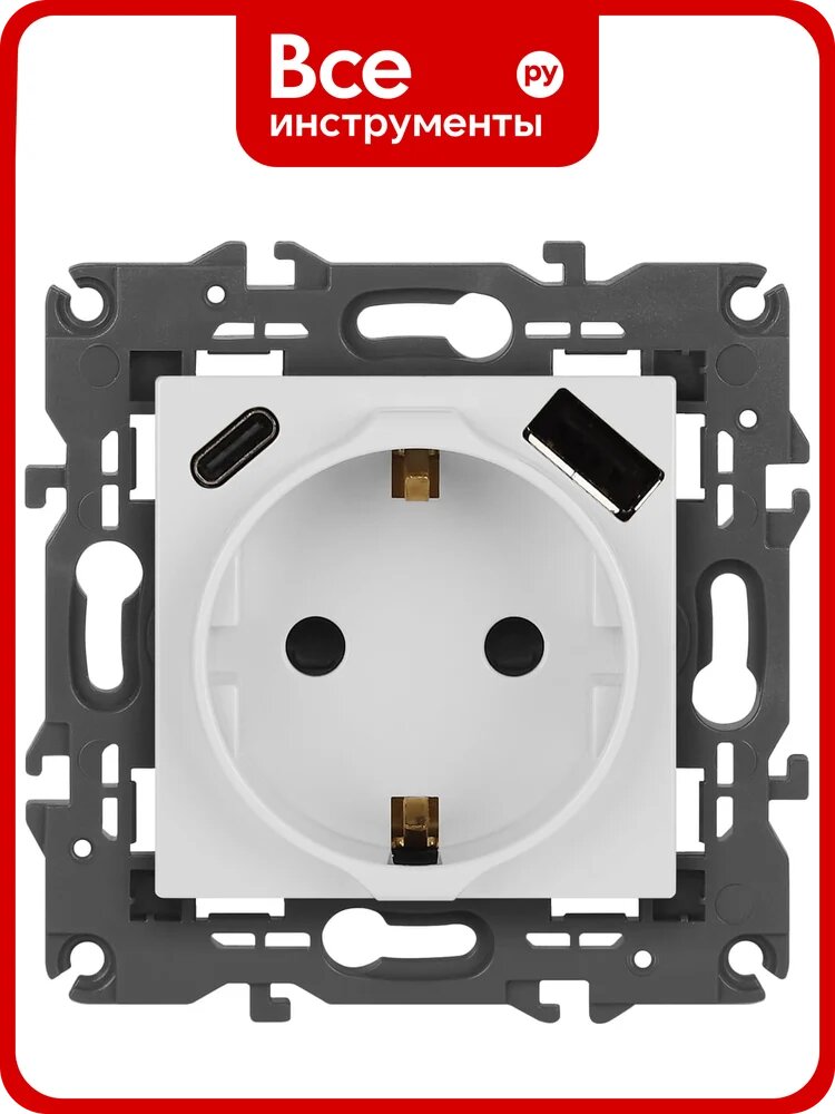 Розетка ЭРА Elegance 14-4108-01 2PE 16A250В со шторками с USB typeAC 5В3А белый Б0067736