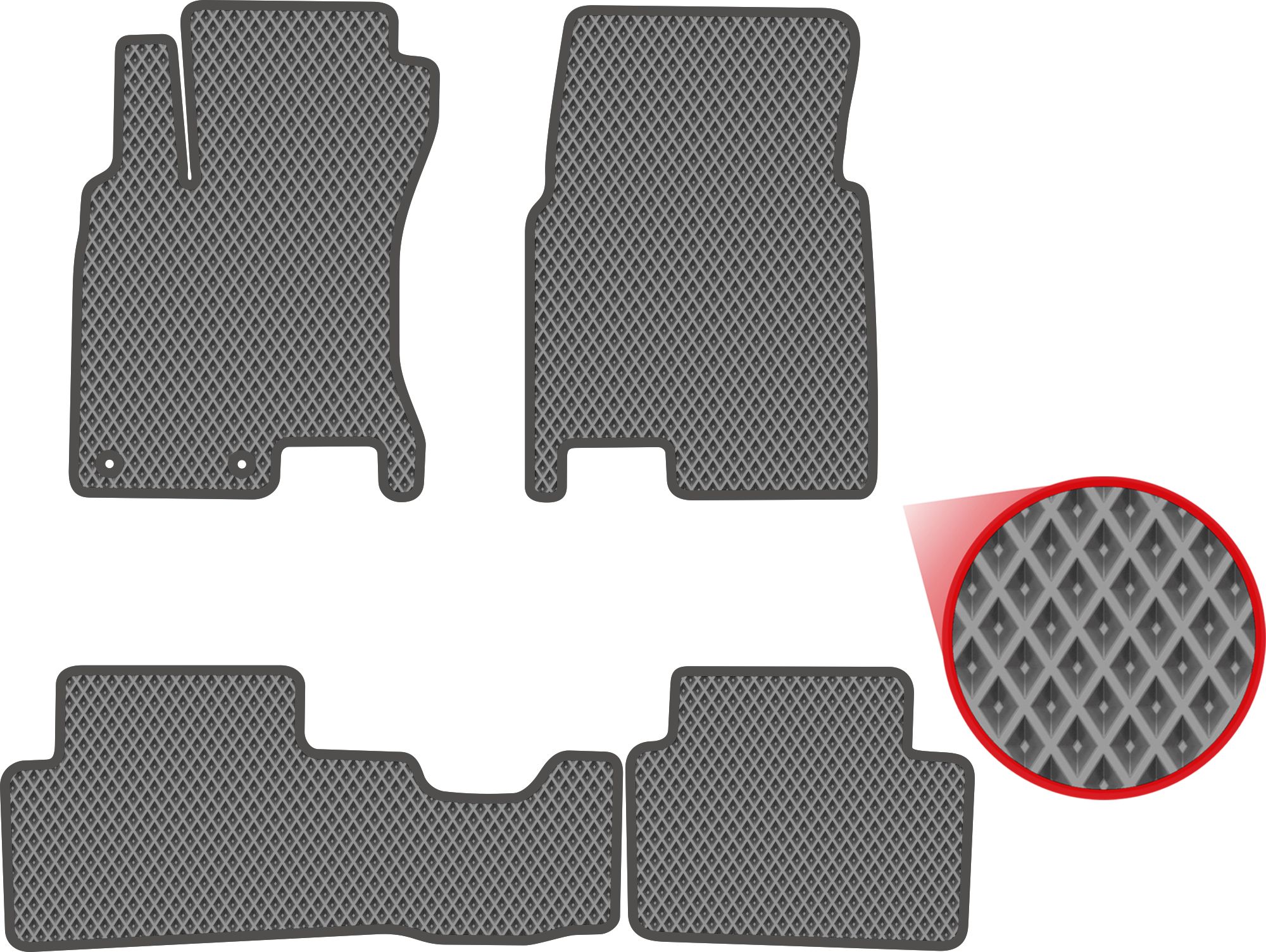 Автомобильные коврики EVA для Nissan Qashqai I (2006-2013) серые с серым кантом, ячейка ромб