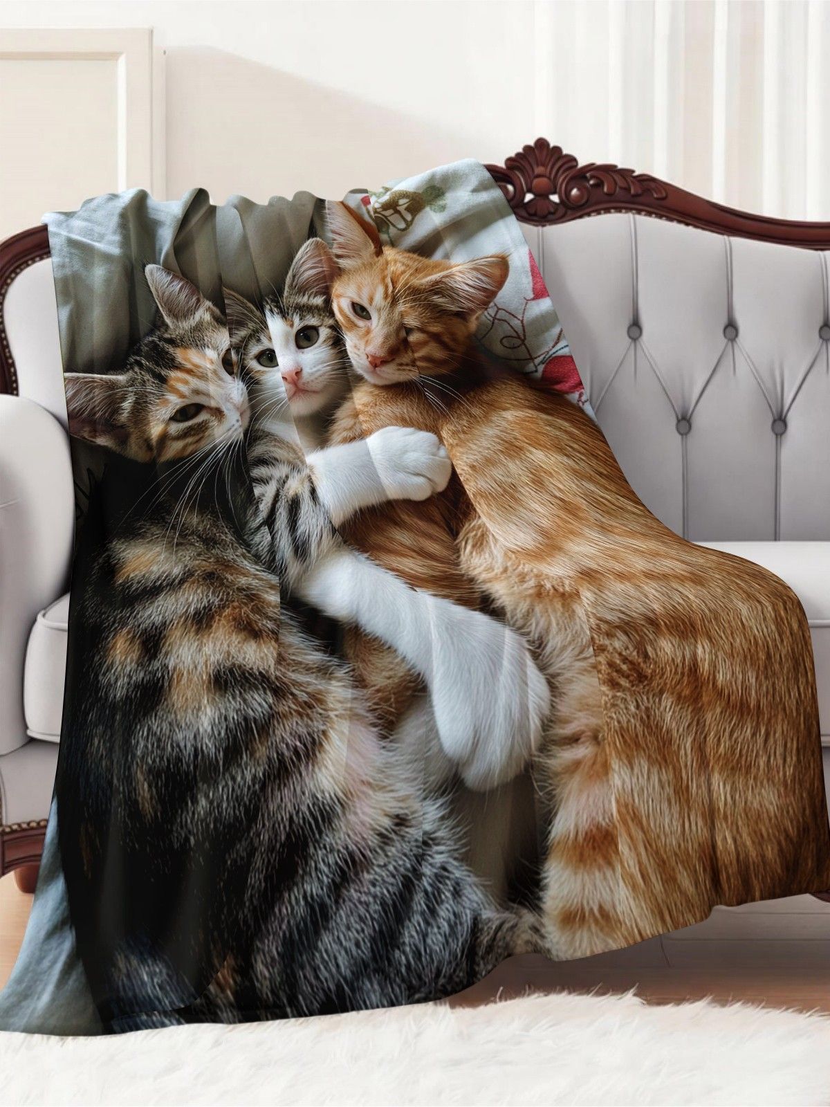 Плед 220x240 см фланель с фотопринтом 3d-эффект коричневый